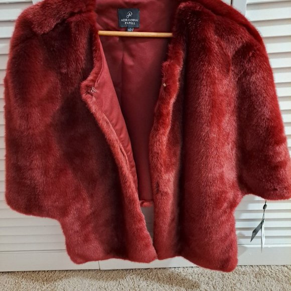 Adrianna Papell | Jackets & Coats | Burgandy Faux Fur Jacket | Poshmark